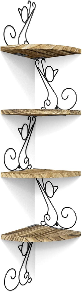 Alsonerbay Corner Shelf Wall Mount of 4 Tier Corner Shelves Rustic Wood ...