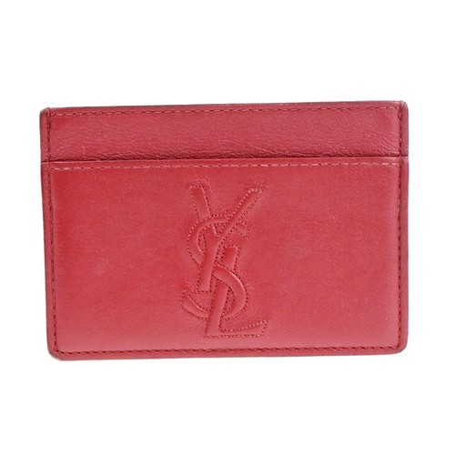 YVES SAINT LAURENT YSL Logo Card Case Wallet Leather Red Made in Italy ...