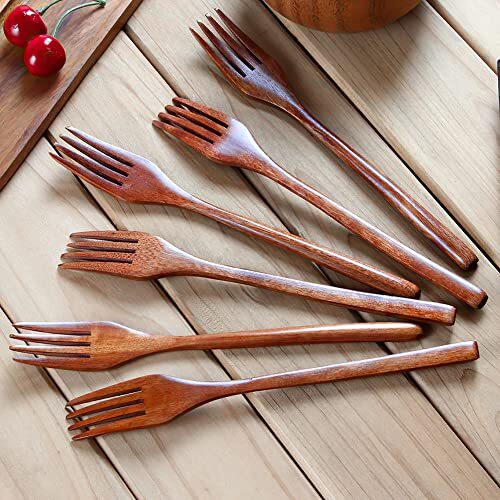 Forks,Wooden Forks, 6 Pieces Eco-friendly Japanese Wood Salad CJ-58 ...