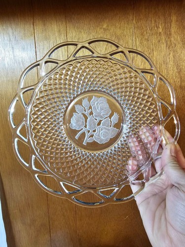 Imperial Glass-Ohio Laced Edge Rose Floral Frosted Clear Plate | eBay