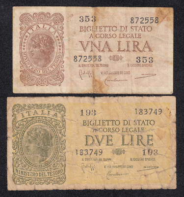 ITALY BIGLIETTO DI STATO - 1 AND 2 LIRE - P29/P30 - 1944 - F 🇮🇹 | eBay