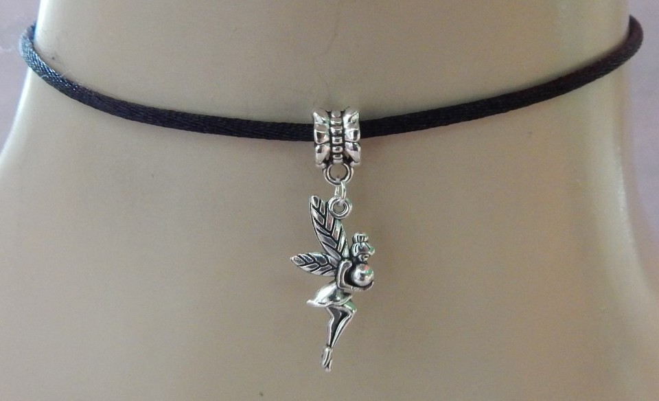 Fairy Choker Necklace Pendant Jewelry Handmade NEW Black Chain Silver ...