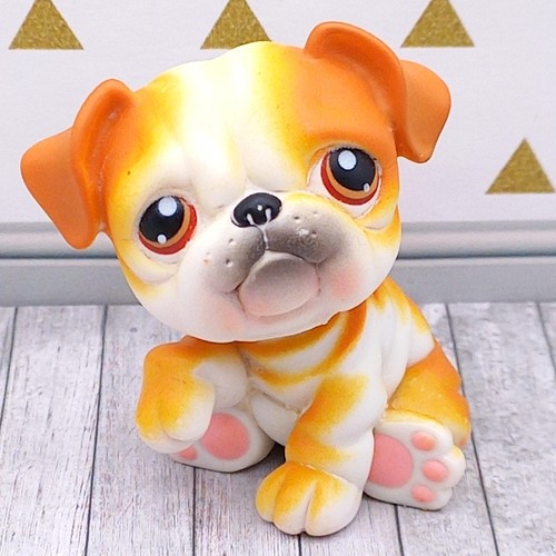 Littlest Pet Shop #46 Brown Cream Bulldog Puppy Dog Red Eye Authentic ...