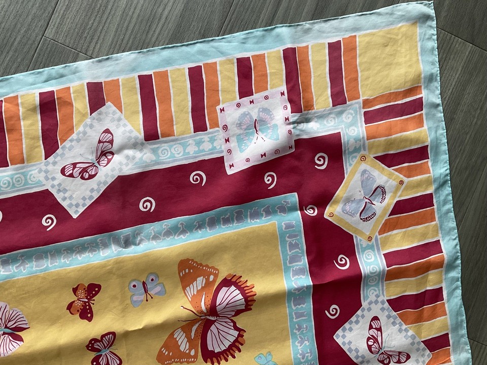 Nice Vintage Floaty Silk Scarf Bright Red Yellow Turquoise Butterfly ...