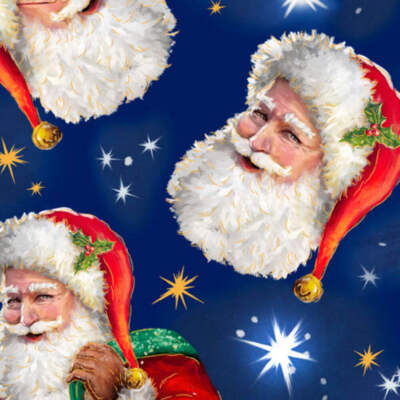 44 x 36 Tossed santa Heads On Navy Blue Quilting Treasures 100% Cotton ...