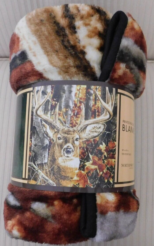Deer Plush Throw Ten Point Buck Blanket by NORTHPOINT Washable NWT ...