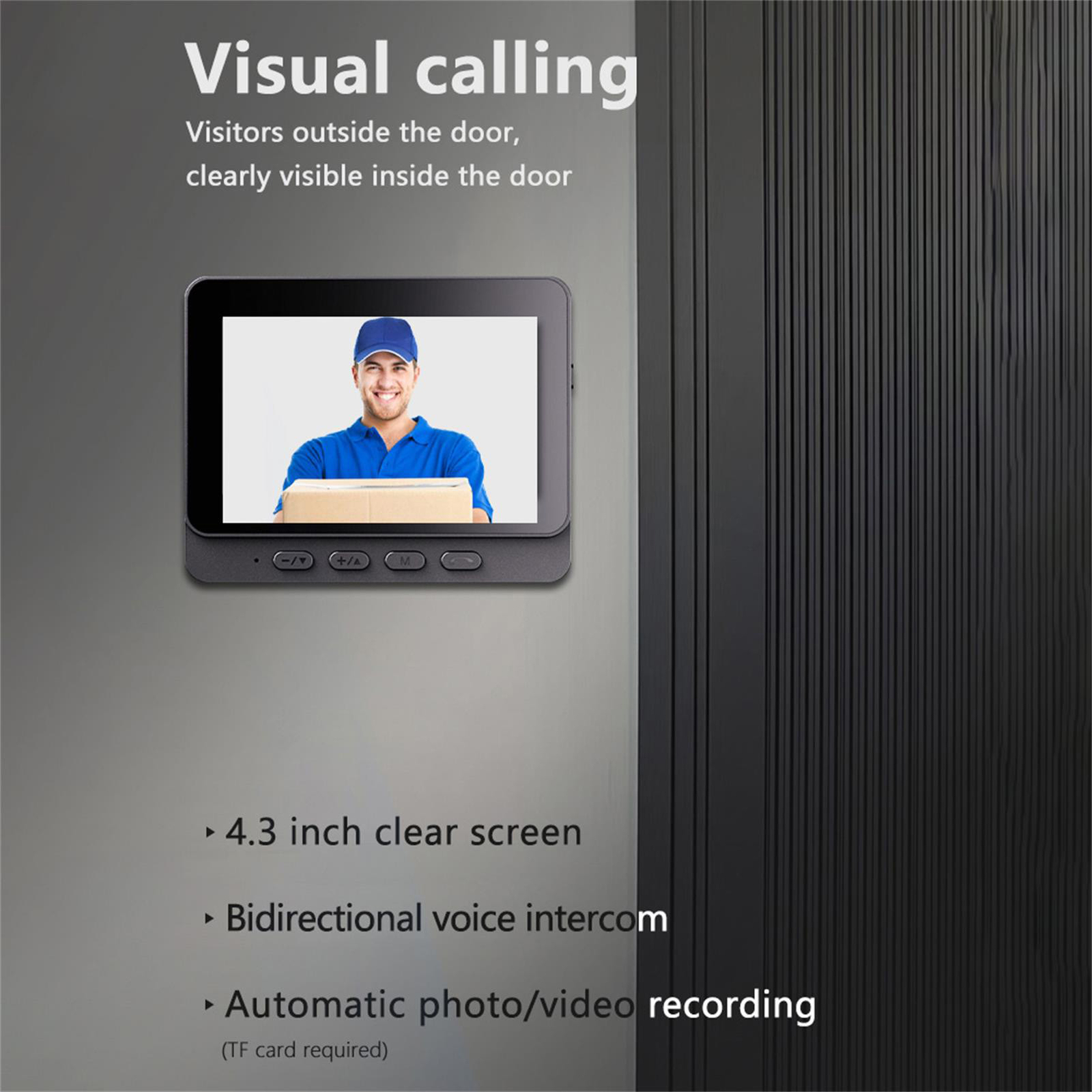 1080P 4.3in Wireless Visual Intercom Video Doorbell Camera Monitor for ...