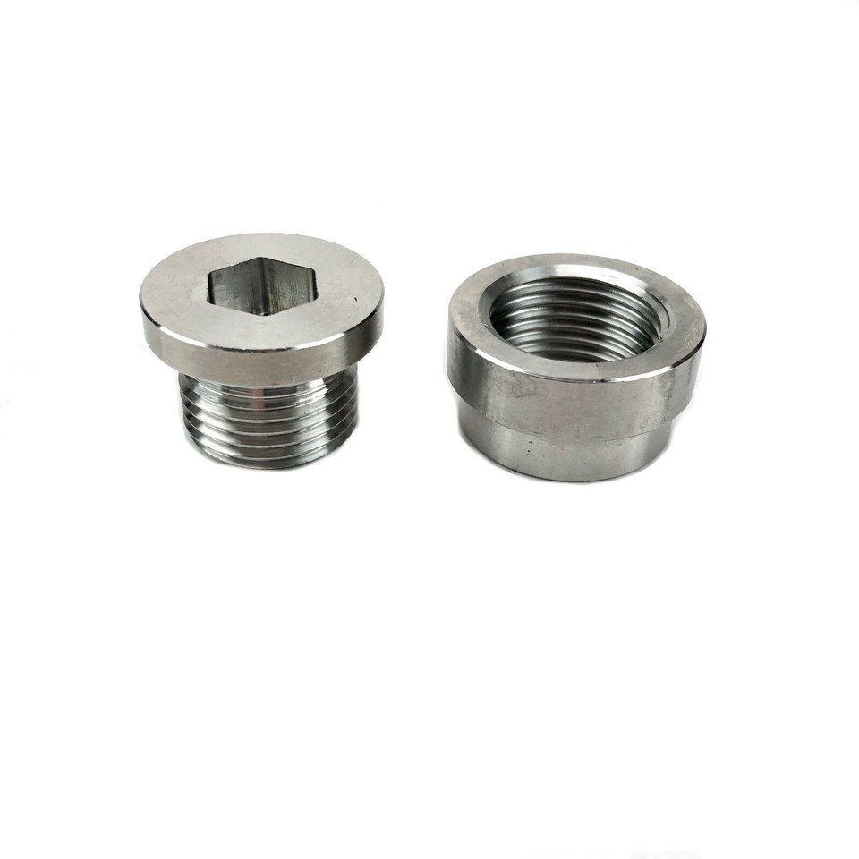 O2 SENSOR WELD IN EXHAUST STEPPED BUNG + HEX PLUG KIT STAINLESS STEEL ...