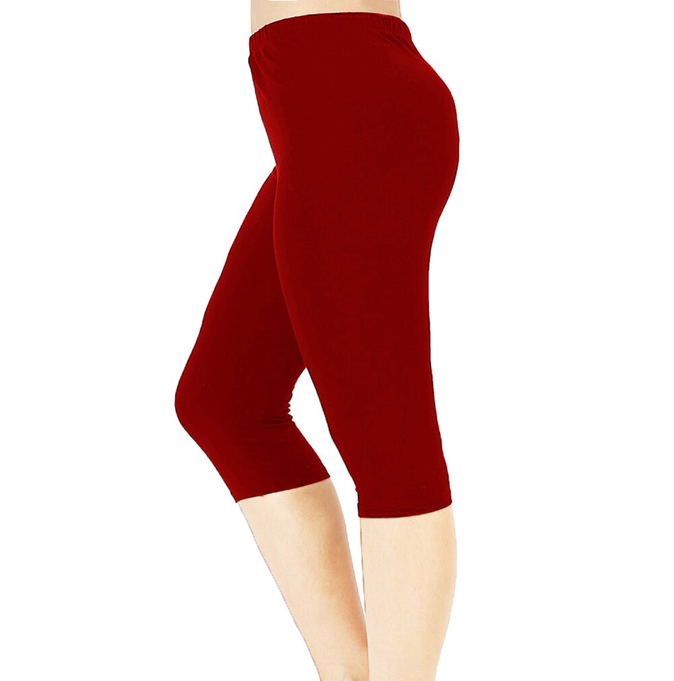 Women Premium Cotton Spandex Capri Length Leggings Yoga Crops Pants S ...