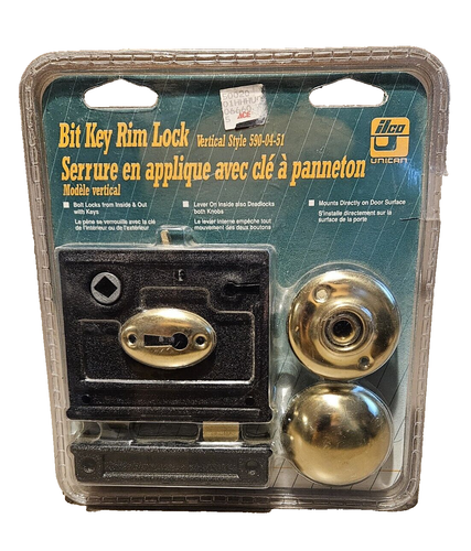 ONE (1) BIT KEY RIM LOCK VERTICAL STYLE 2 KEYS ILCO UNICAN 590-04-51 ...