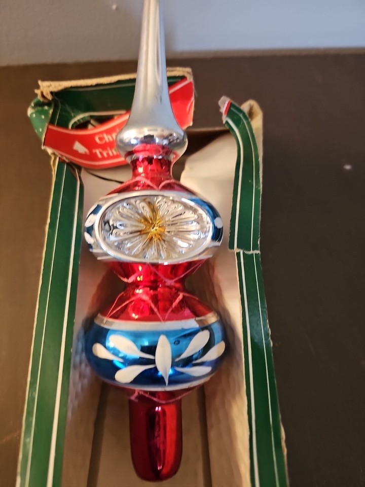 Vintage Double Tier Indent Glitter Christmas 12" Tree Topper Finial | eBay