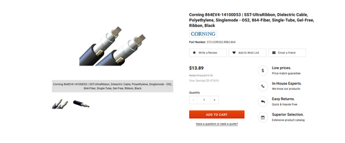 864-Fiber Corning Rocket Ribbon OSP SingleMode Fiber Cable SR-5B92MR ...