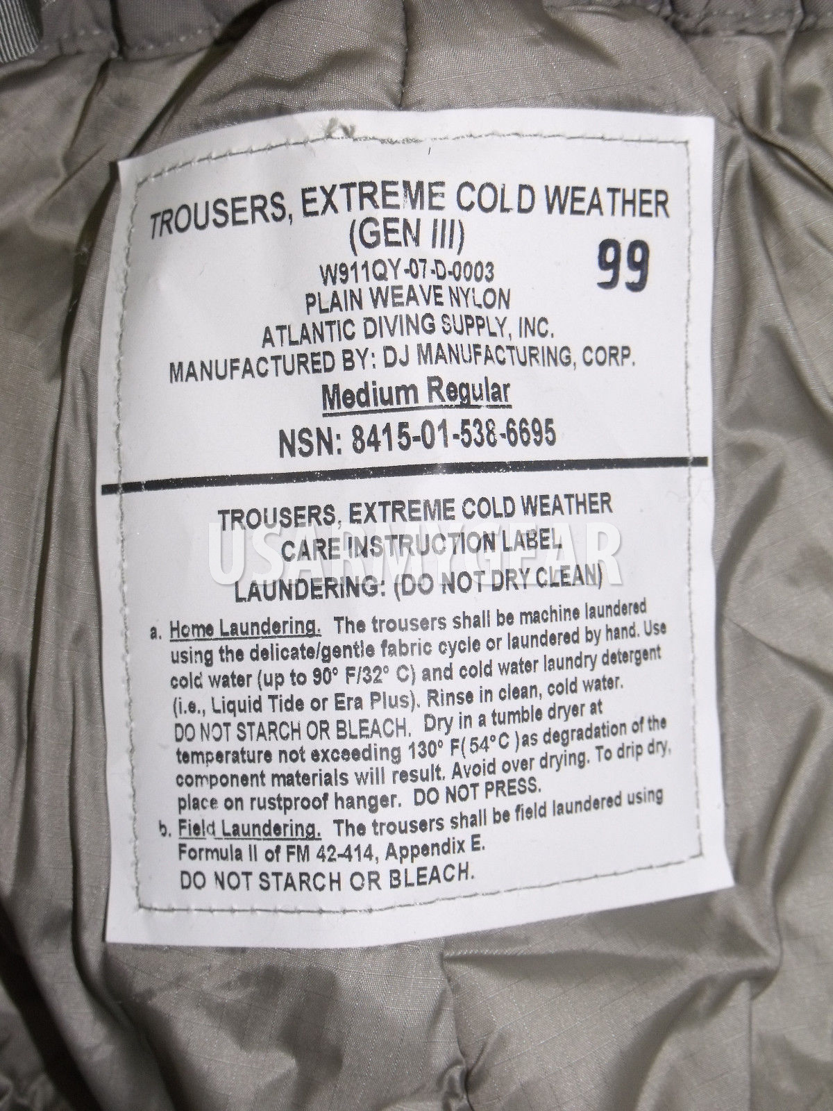 ECW Gen III 3 Level 7 Extreme Cold Weather Military Army GI Pants ...