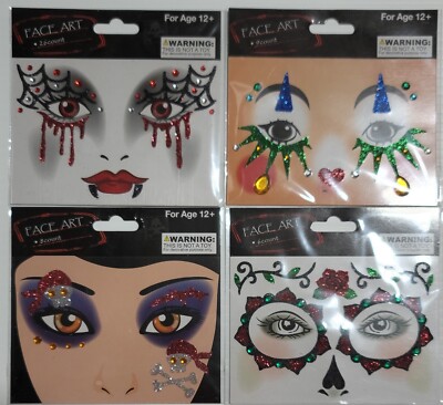 Stick-On Face Art Tattoo Sticker Glittery Halloween Characters | eBay