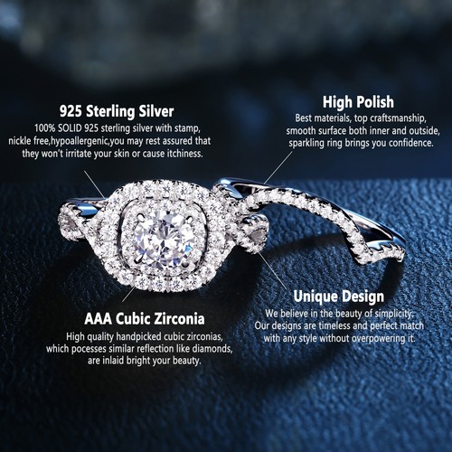 Wedding Engagement Ring Set for Women 925 Sterling Silver 1.8ct Round ...