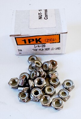 (25) McMaster-Carr 1/4"-20 UNC Thin Nylon-Insert Locknut 316 SS 2B ...