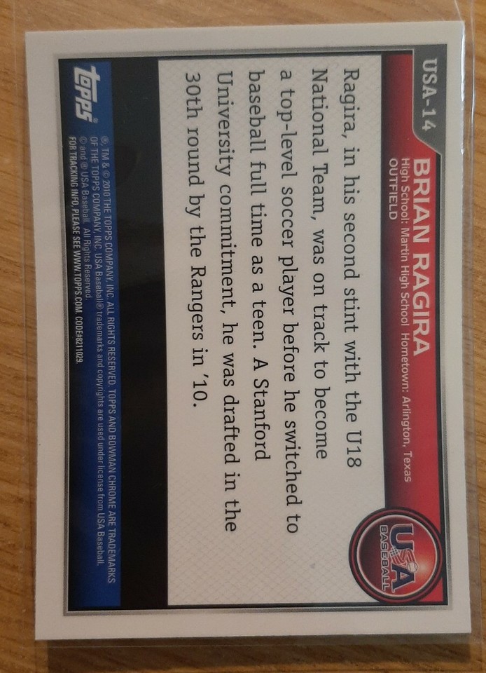 2010 BOWMAN CHROME USA STARS BRIAN RAGIRA #14 TEXAS RANGERS | eBay