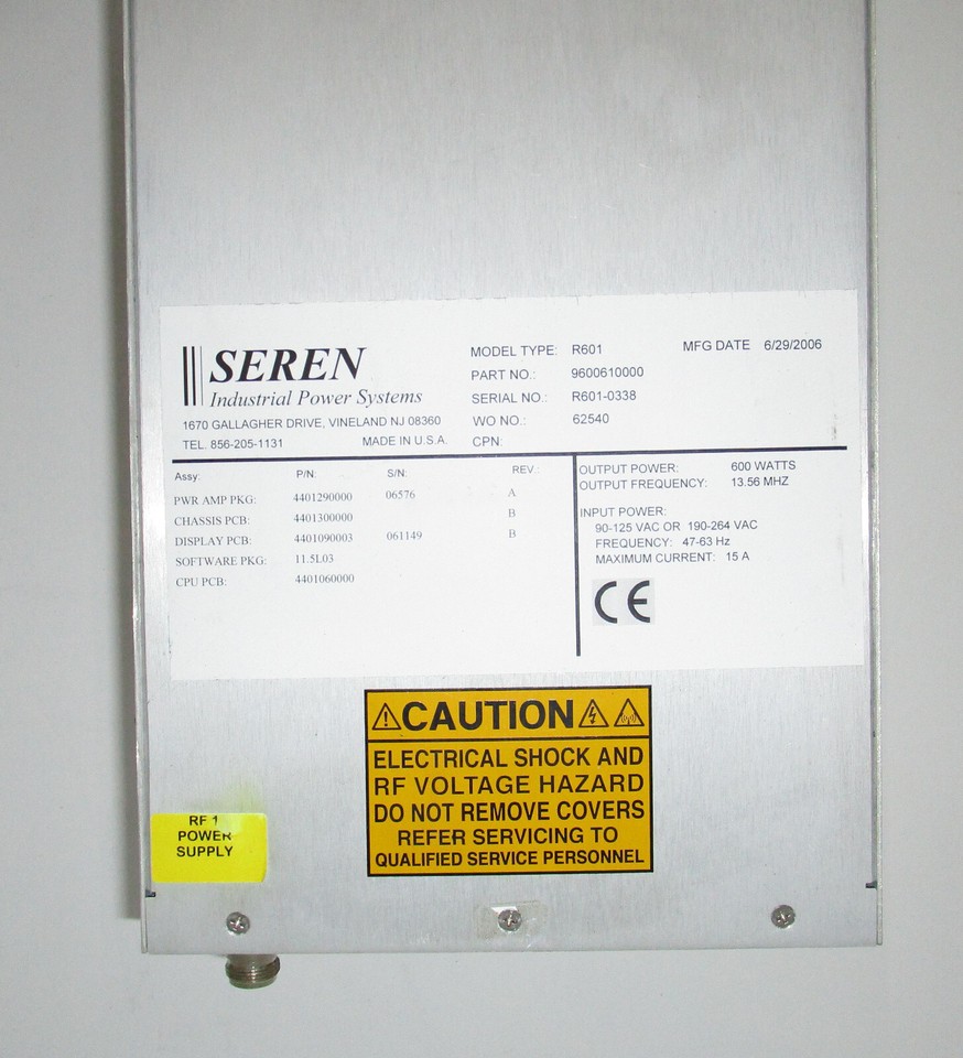 Seren R601 P/N: 9600610000 RADIO FREQUENCY POWER SUPPLY “as it is” | eBay