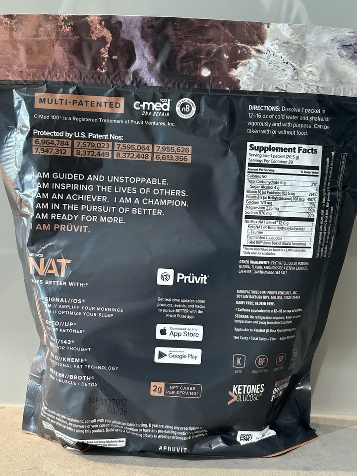Pruvit Ketones NAT 20 Caffeine 5 Sachets Swiss Cacao FAST SHIPPING ...