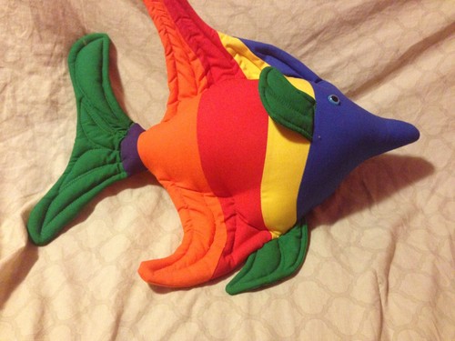 Tropical Rainbow Fish Plush Pillow Toy Room Decor 20” Blue/Yellow/Red ...