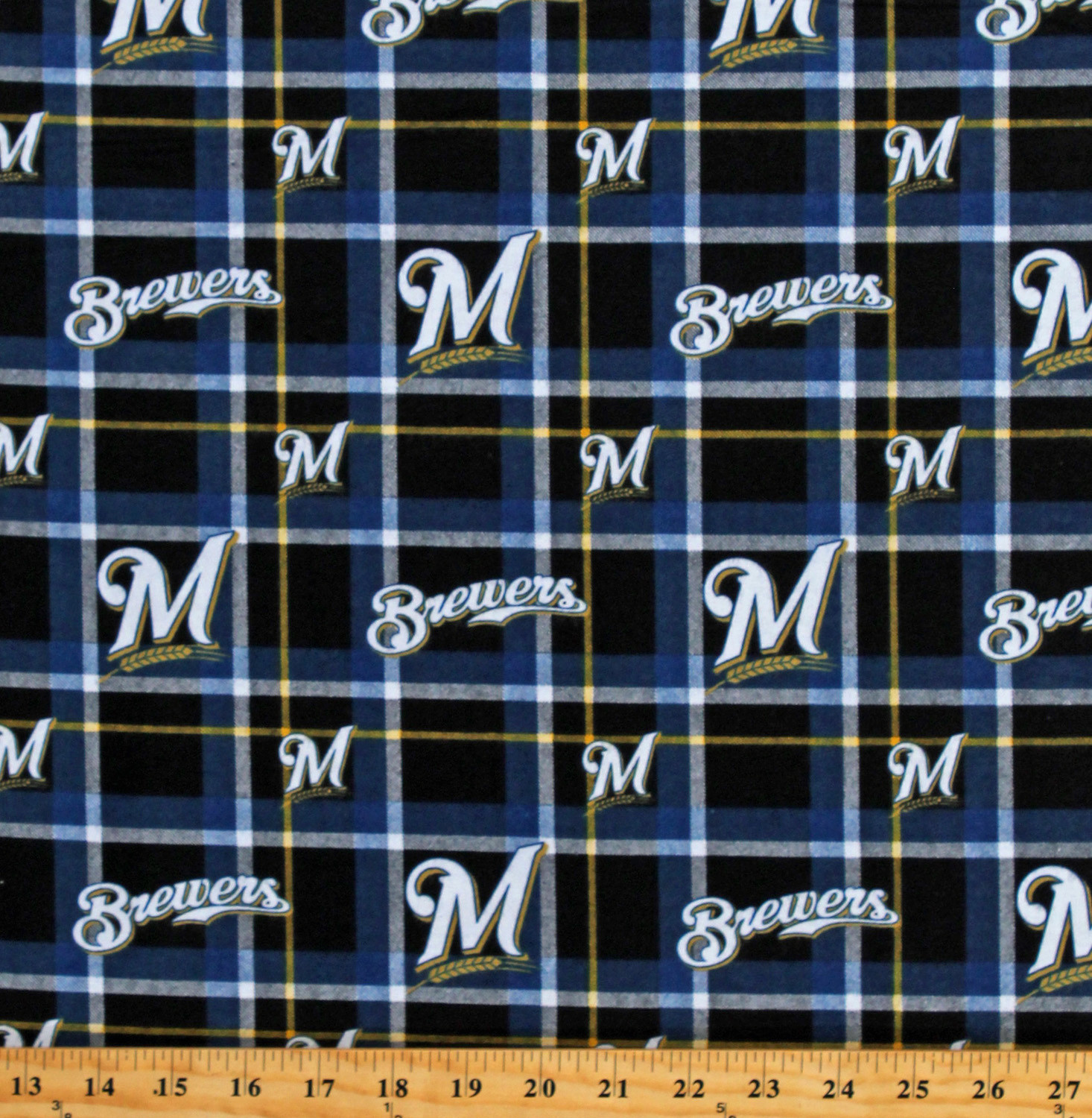 Flannel Milwaukee Brewers Plaid MLB Team Cotton Flannel Fabric Print ...