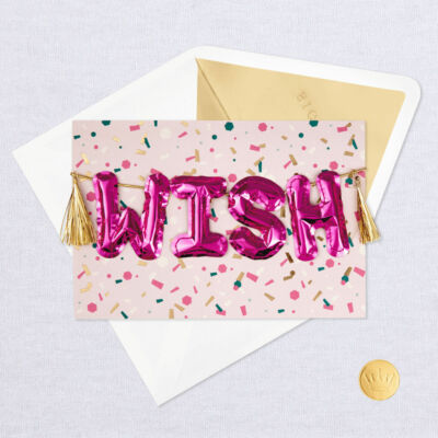 Hallmark Birthday Card by Signature ~ Hot Pink " WISH " Balloons 3D ...