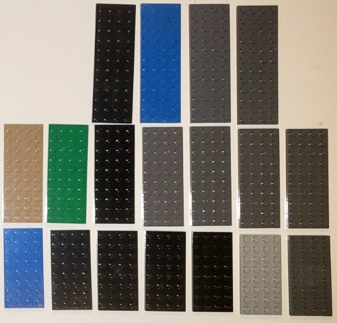 LEGO Lot of 18 Plates - 4x12, 4x10, 4x8 - Gray, Black, Blue. Green, Tan ...