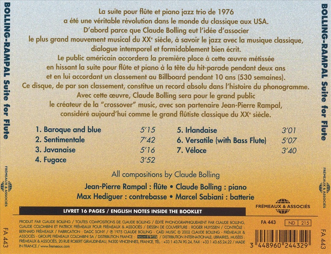 RAMPAL, JEAN-PIERRE/BOLLING, CLAUDE CLAUDE BOLLING: SUITE FOR FLUTE AND ...