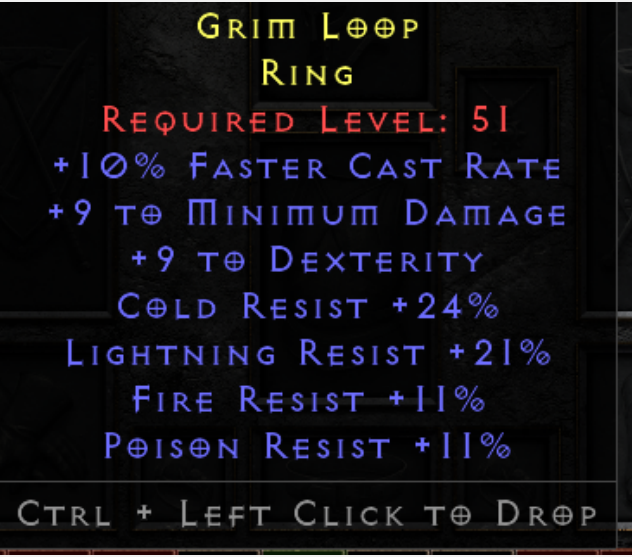 D2r rare ring fcr ring 10fcr 9min 9dex 24cr 21lr 11all res-non ladder ...