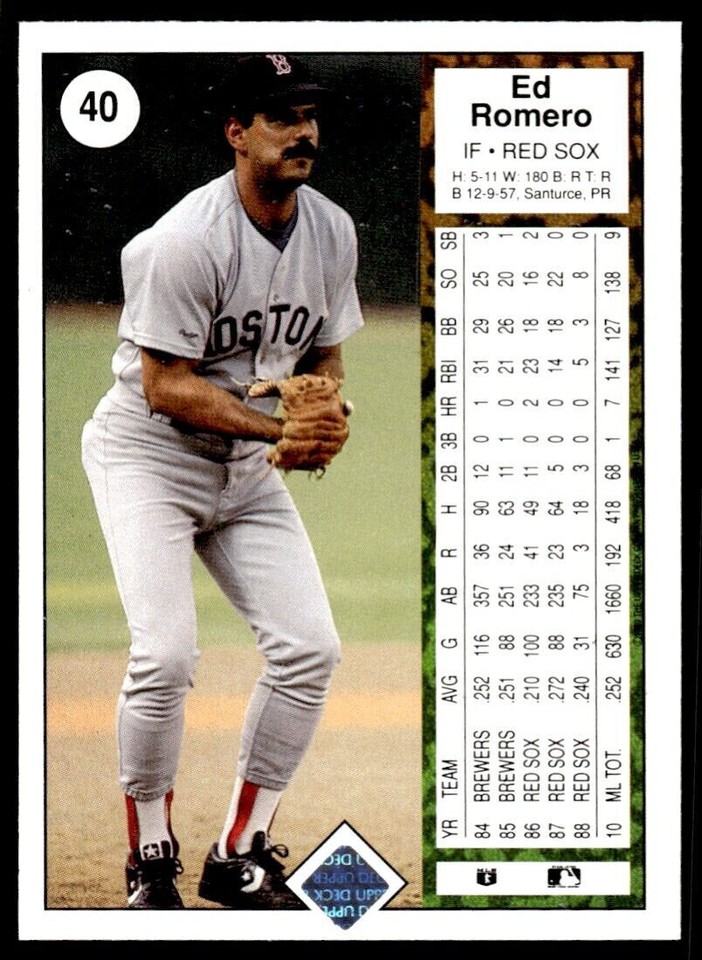 1989 Upper Deck Ed Romero 40 Boston Red Sox Baseball Card | eBay