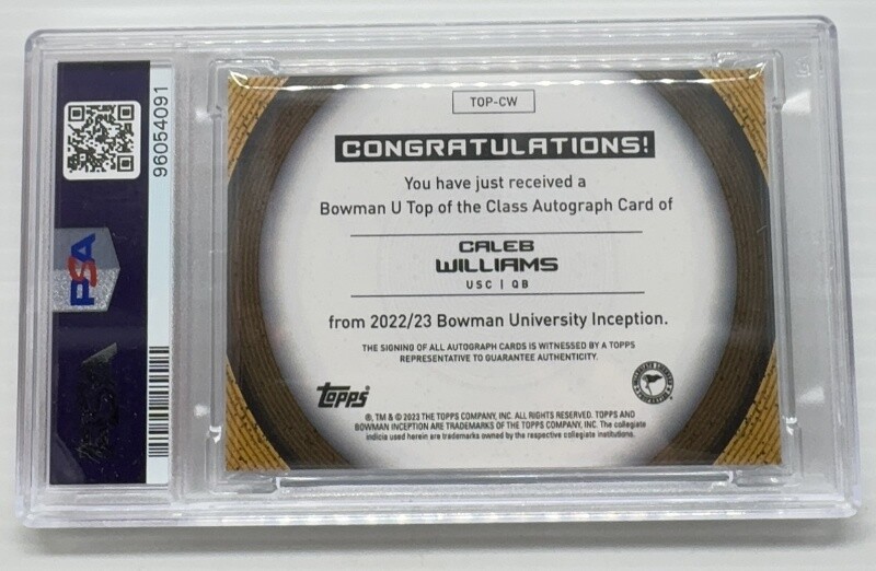 2022 Bowan University Inception Caleb Williams Top/Class Auto #26/100 ...