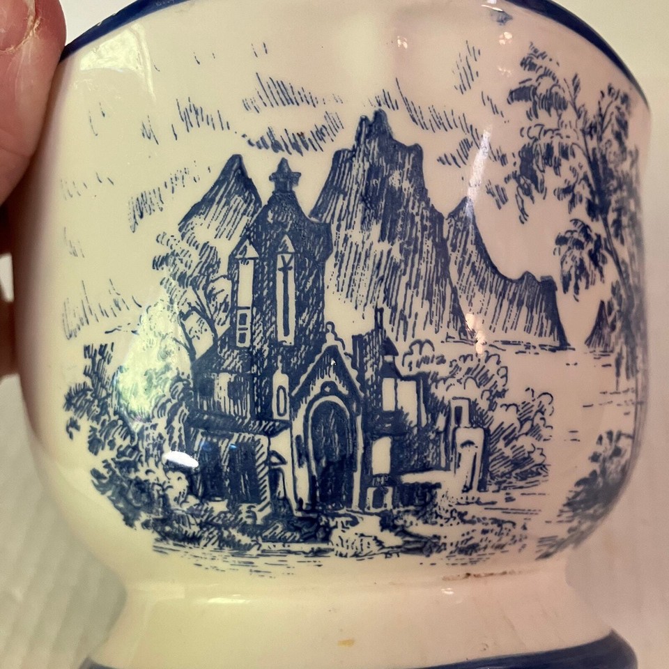 French Countryside Blue and White Porcelain Footed Bowl 4” Tall | eBay