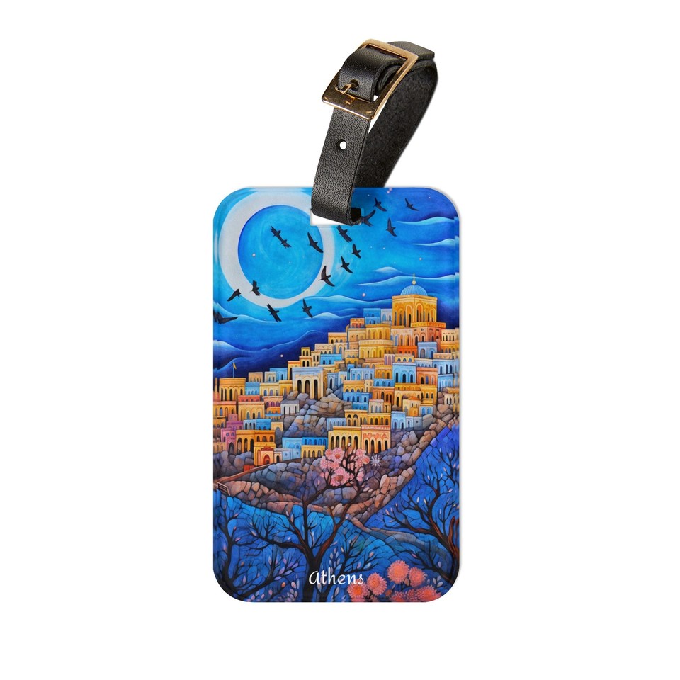 Athens Greece, Acrylic Luggage Tag with Leather Strap, Travel Accessory ...