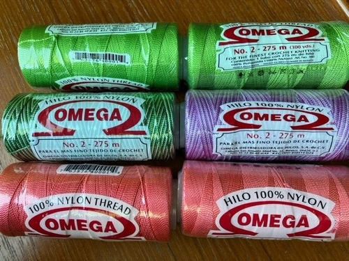 6 Spools Omega 100% Hilo Nylon Thread No. 2 Mixed Colors Lime Melon ...