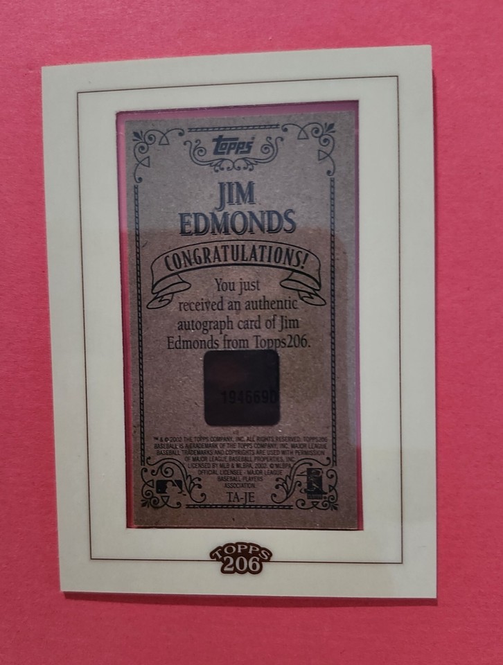 2002 TOPPS 206 JIM EDMONDS AUTOGRAPH TA-JE AUTO ST LOUIS CARDINALS ...