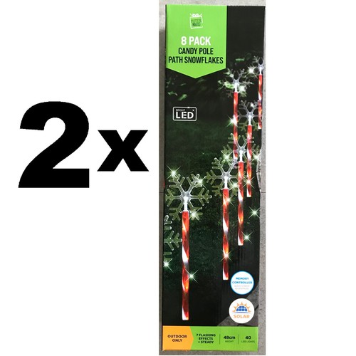 2 x 8 Candy Cane Pole Path Snowflakes Lights Solar LED Outdoor ...