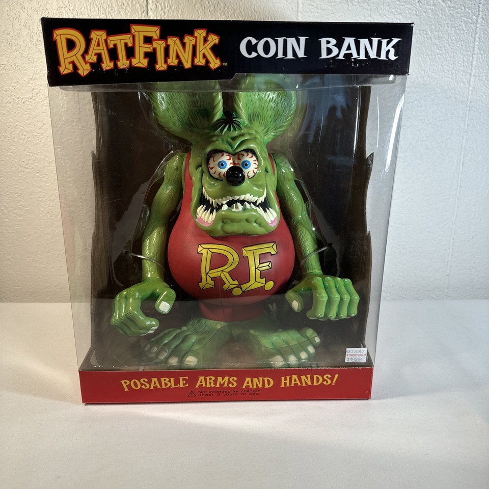 Rat Fink Figure Toy Green Rat soft vinyl 90s Vintage coin bank | eBay