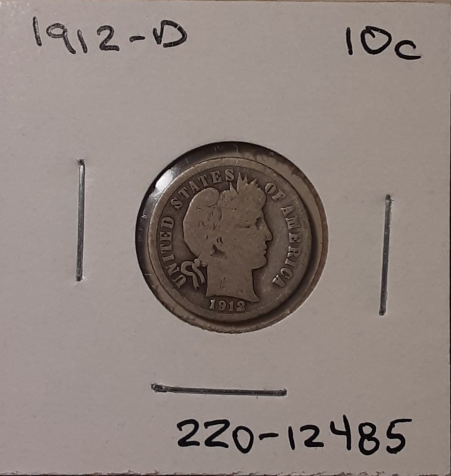 1912-D Barber Dime Denver Mint 90% Silver US 10c Coin (#220-12485/RBC ...