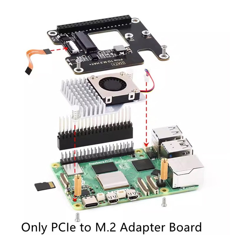 Pcie To M.2 Adapter Board Nvme Protocol SSD W/Cable For Raspberry Pi 5 ...