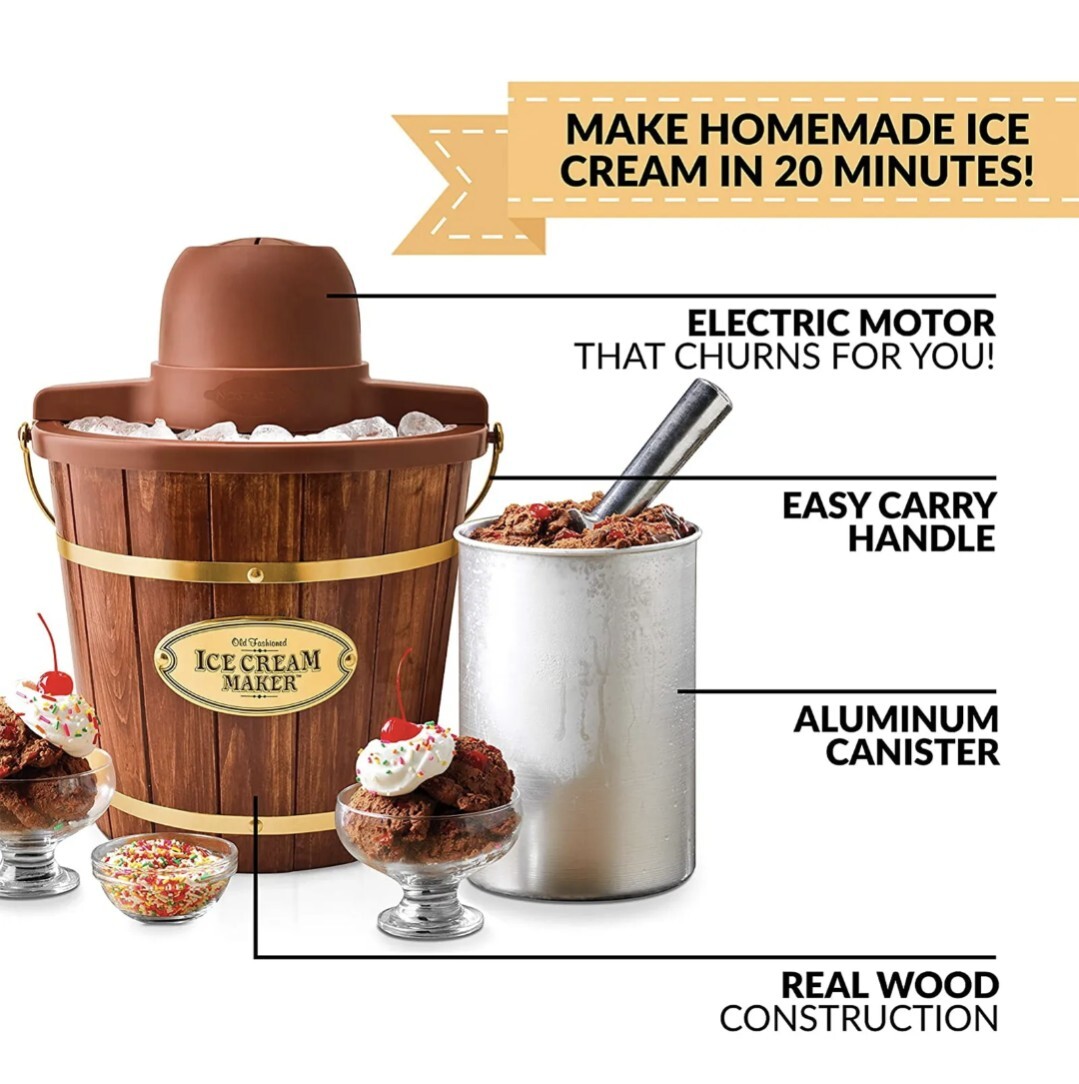 Nostalgia ICMW400 4qt Wooden Bucket Electric Ice Cream Maker - Brown ...