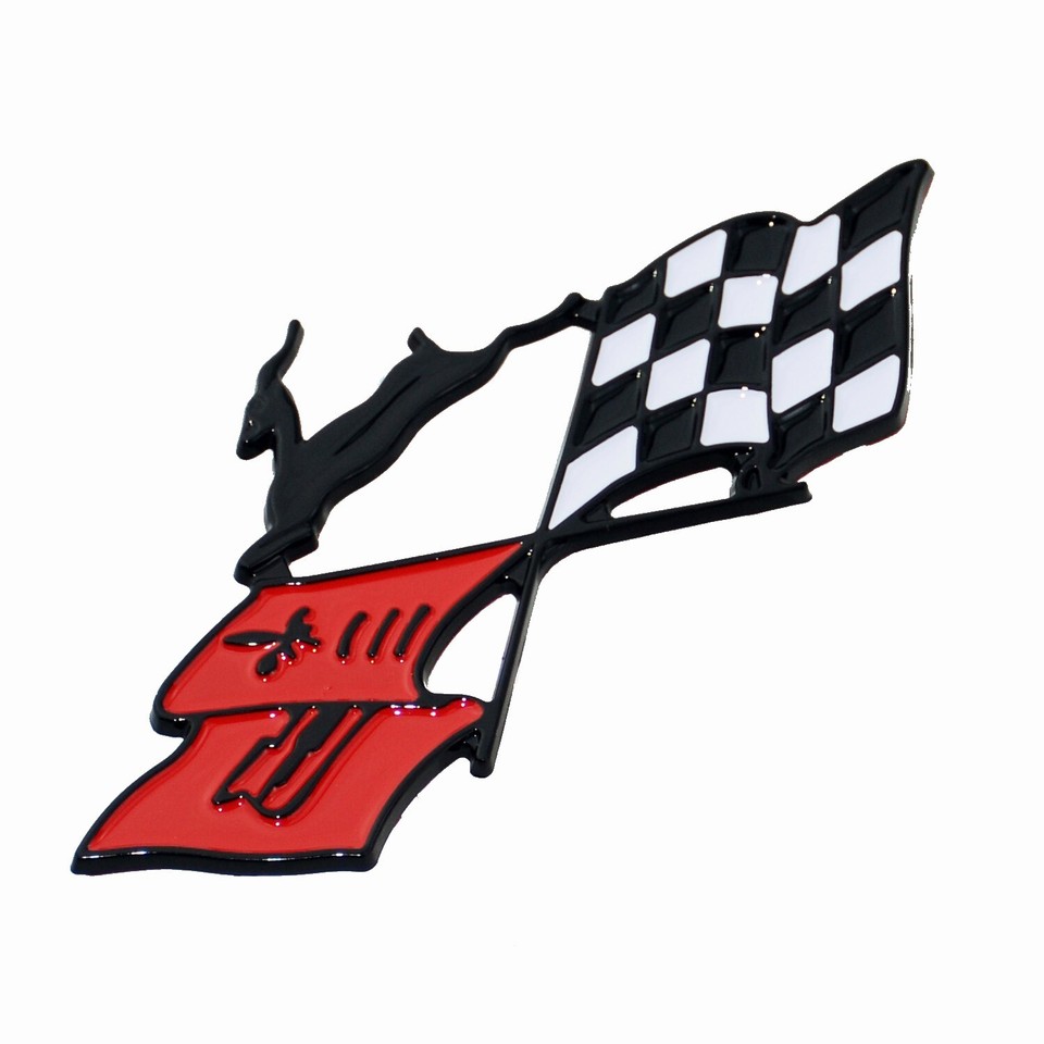 2Pc Fits 1961 Impala Quarter Panel Crossed Flag Emblem Badge NEW Black ...
