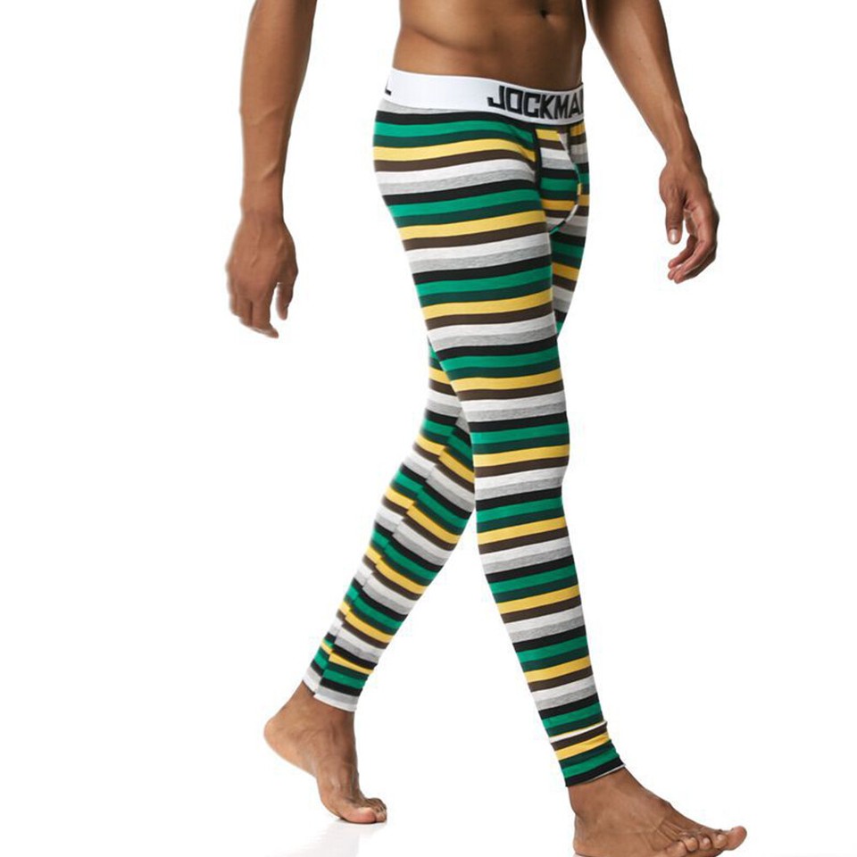 Mens Stretch Underwear Long Johns Pants Thermal Bulge Pouch Legging Striped Ebay
