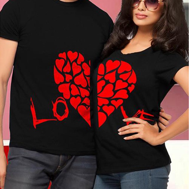 Couple T Shirt Lovers T Valentines Day O Neck Black T Shirt With