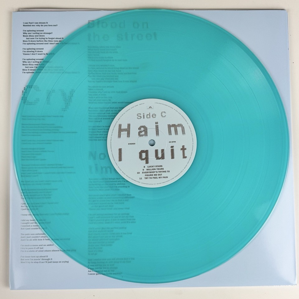Haim I Quit SIGNED Light Blue Double Vinyl LP with Handwritten Lyrics ...