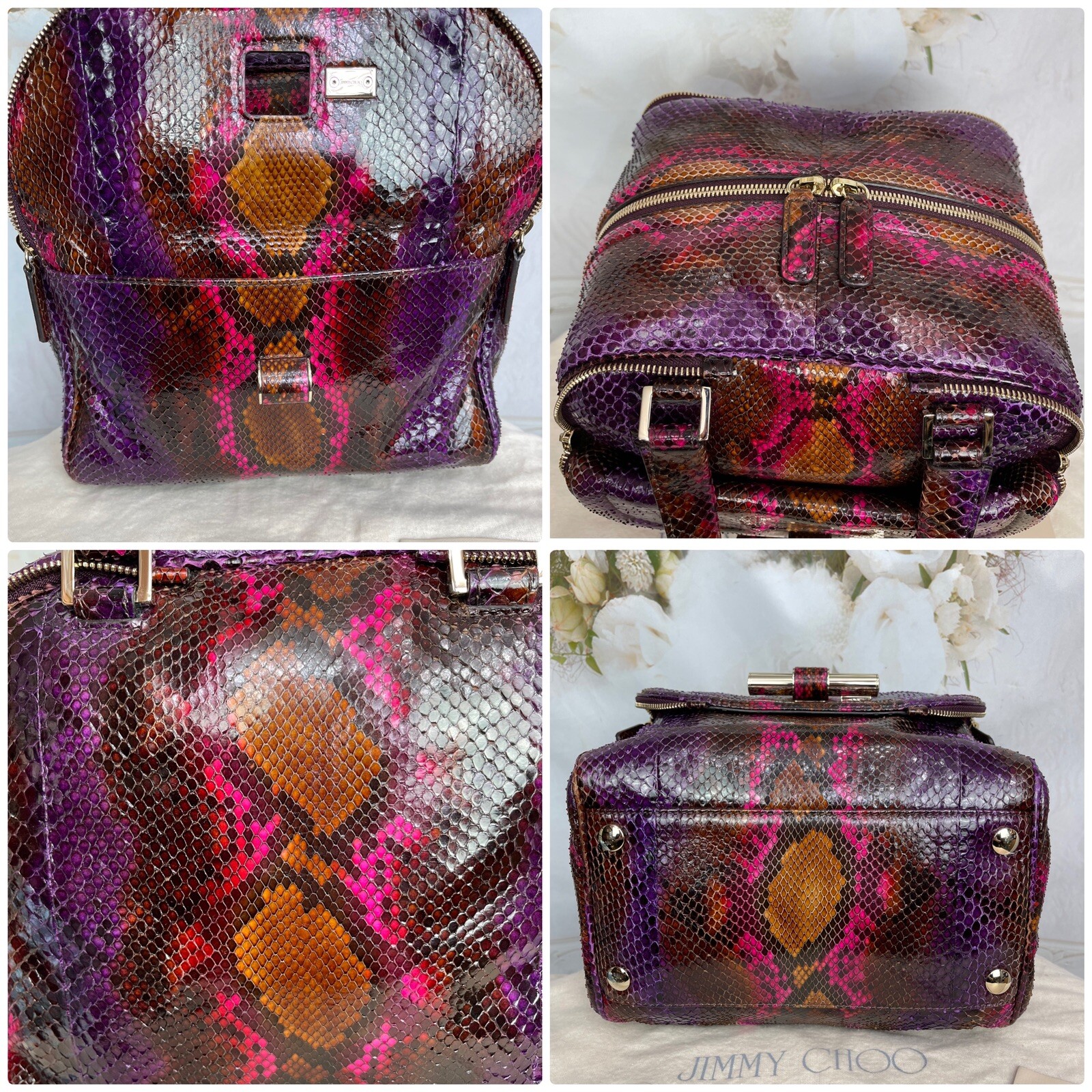 Jimmy Choo Python-Leather Justine Satchel Bag Authent… - Gem