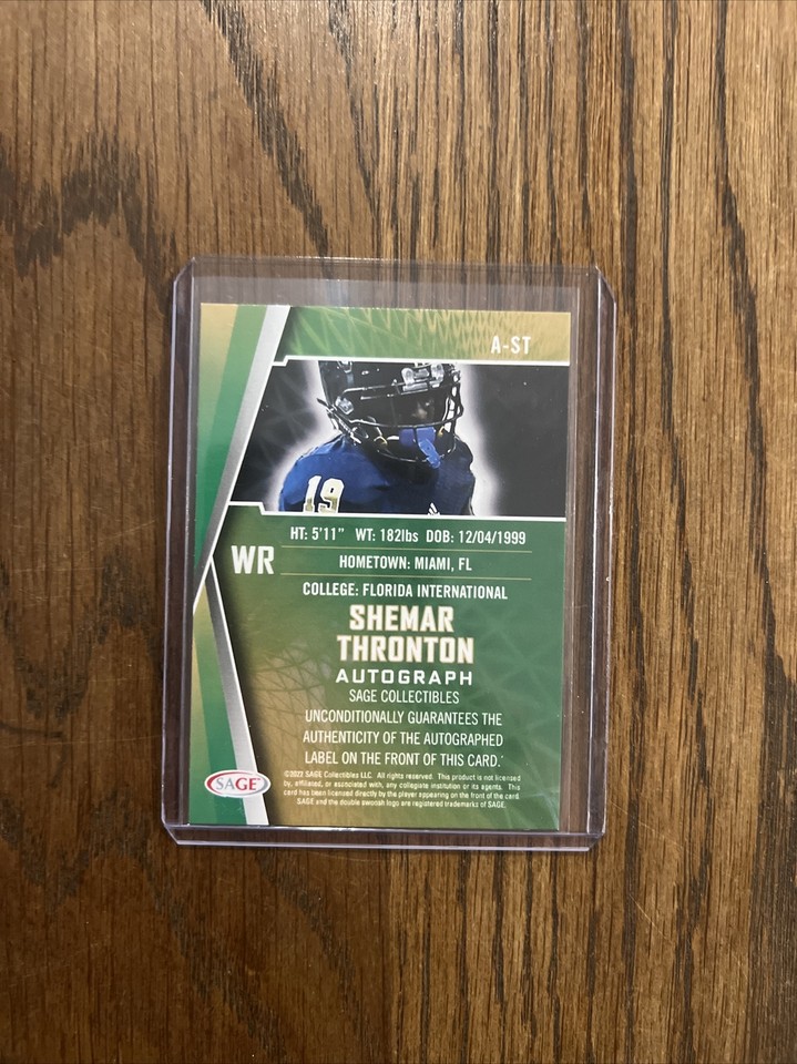 Shemar Thornton 2022 SAGE Auto Autograph Red Florida International FIU ...