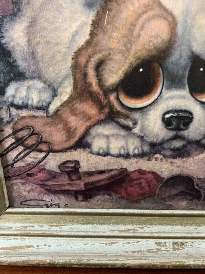Gig Large Sad Eyes Pity Puppy Print 1960's Framed 12 1/2" x 10 1/2" | eBay