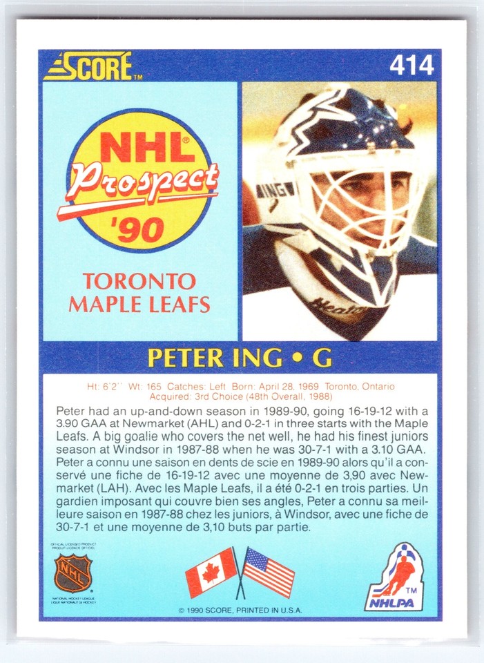 1990 Score Canadian #414 Peter Ing Hockey Toronto Maple Leafs Rookie | eBay