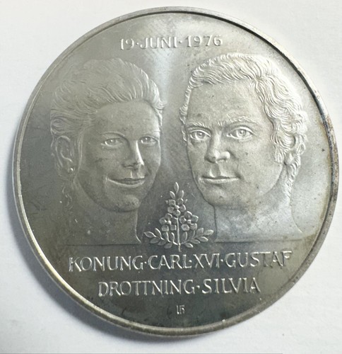 1976 Sweden Silver 50 Kronor Coin, .925 (92.5%) AU/UNC, Royal Wedding ...