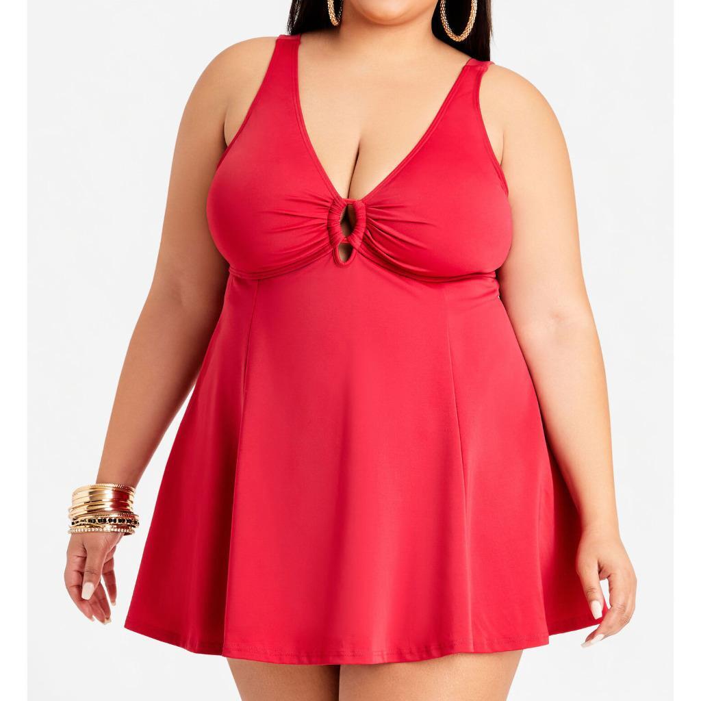 Ashley Stewart Fit 4 U Ring Control Swimdress Swimsuit 16w Red New